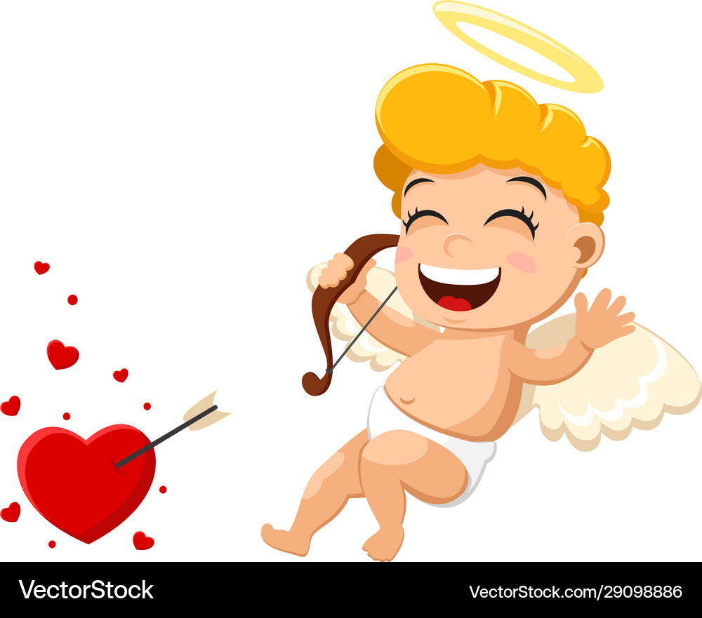Cupid hit target and is happy on a white Vector Image