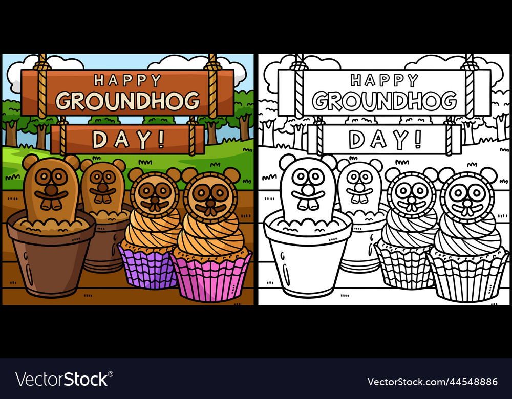 Groundhog day treats coloring page Royalty Free Vector Image