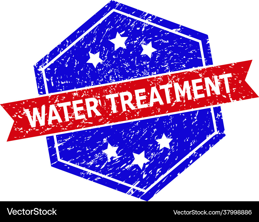 Hexagonal bicolor water treatment stamp seal Vector Image