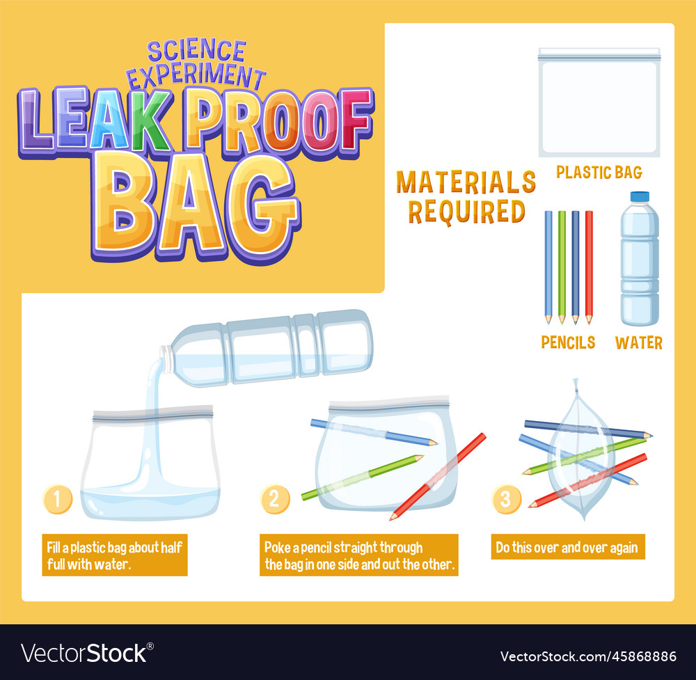 Leak proof bag science experiment Royalty Free Vector Image