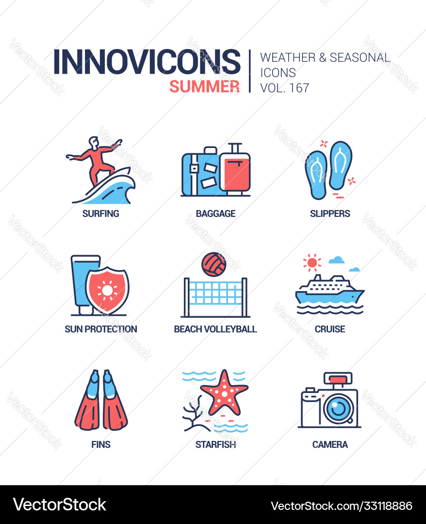Summer - modern line design style icons set Vector Image