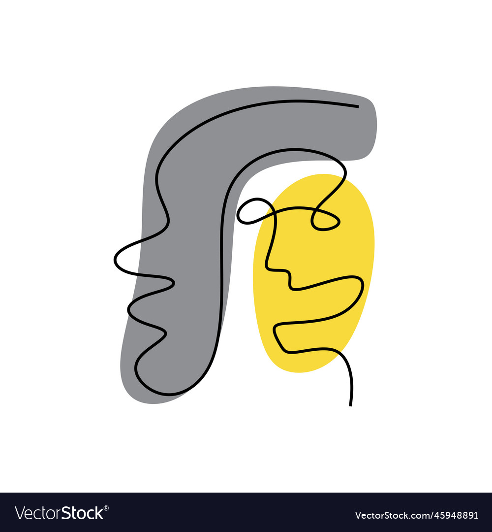 Abstract face one line drawing with grey Vector Image