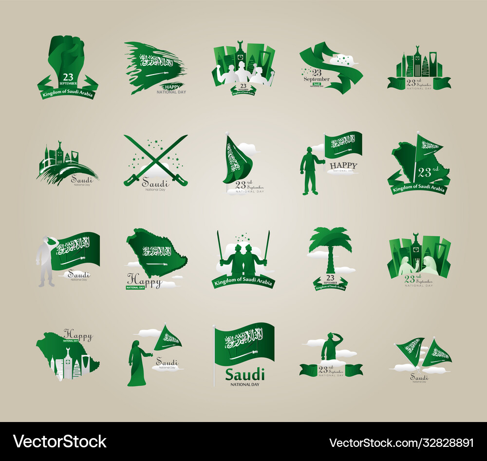 Bundle saudi arabia national day icons Royalty Free Vector
