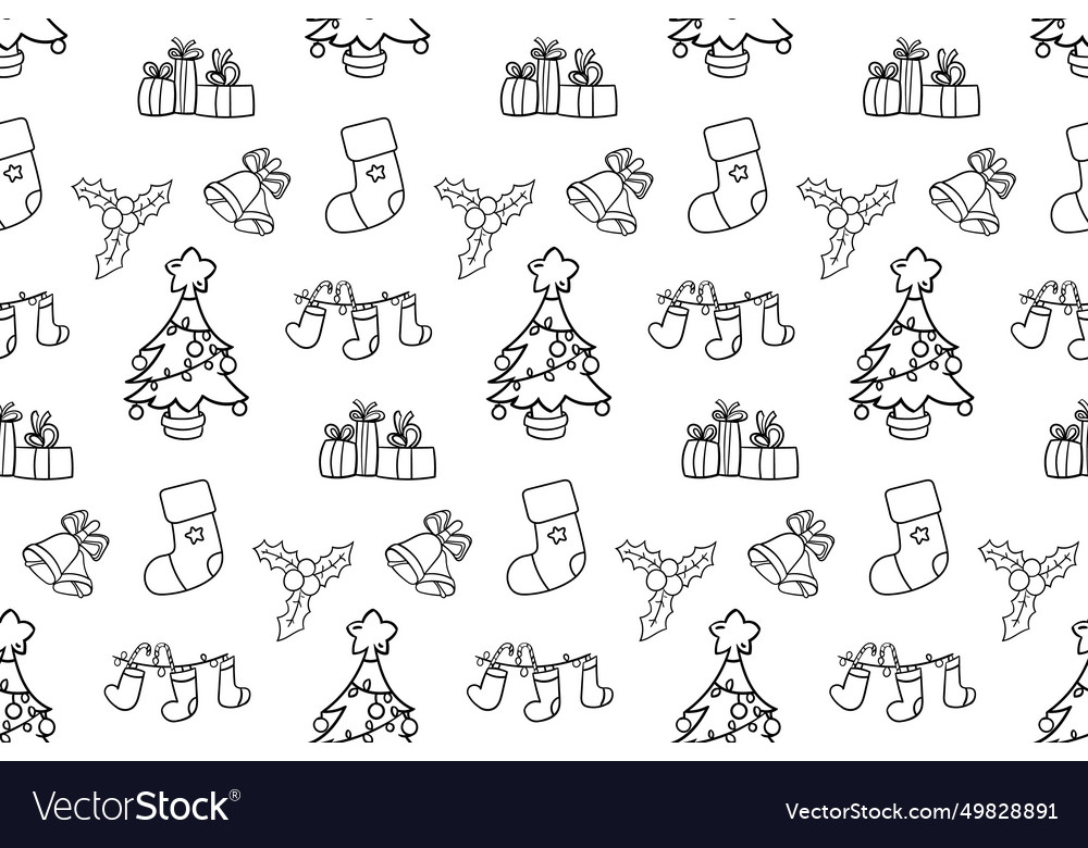 Christmas elements outline pattern Royalty Free Vector Image