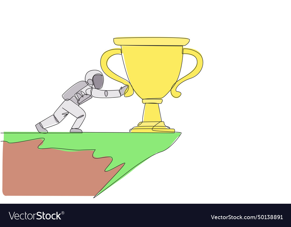 Continuous one line drawing astronaut pushes Vector Image Continuous one line drawing astronaut pushes Vector Image