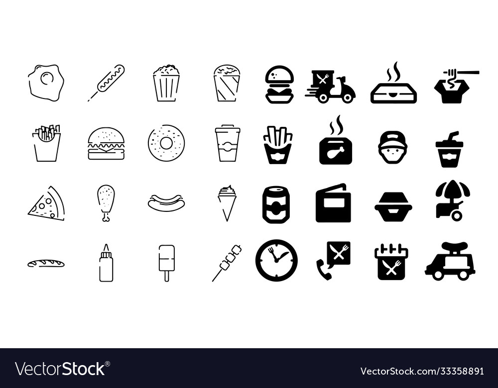 Fast food and drinks icons flat design Royalty Free Vector