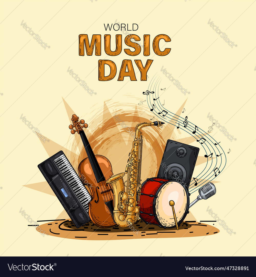 Happy world music day event and musical Royalty Free Vector