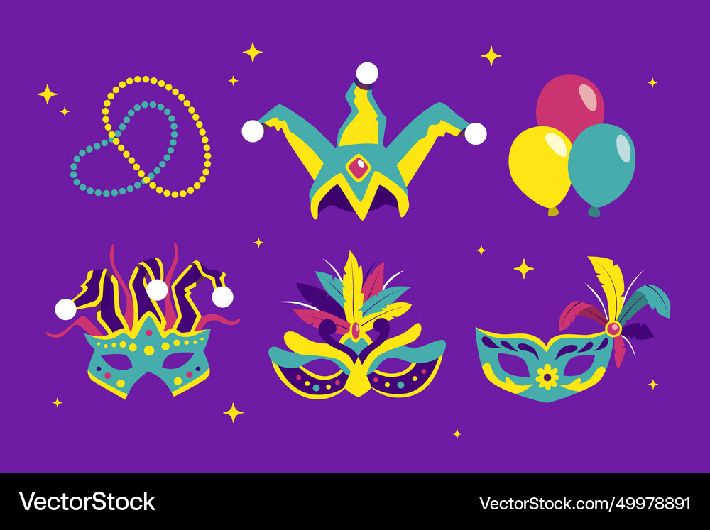 Mardi gras design elements set isolated on white Vector Image