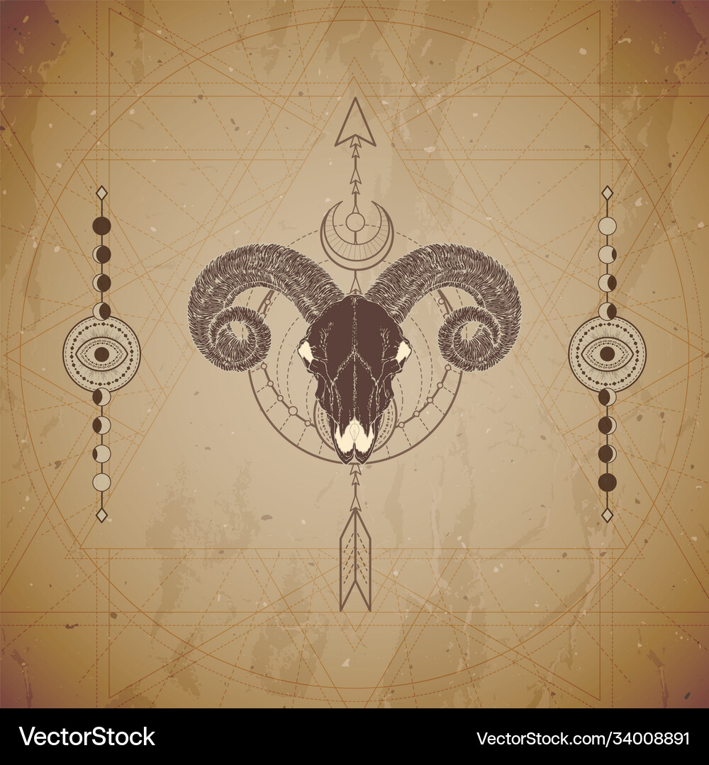 Ram skull and sacred symbol Royalty Free Vector Image