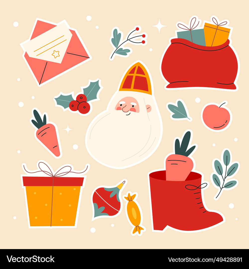 Sinterklaas elements set isolated on white Vector Image