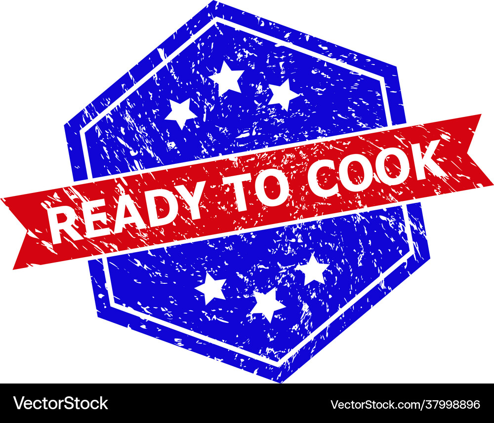 Hexagon bicolor ready to cook rubber stamp Vector Image