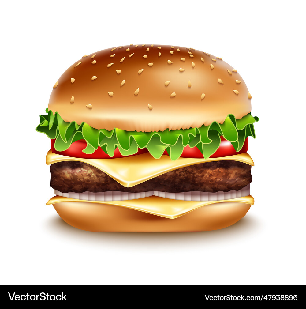 Realistic hamburger icon classic burger american Vector Image