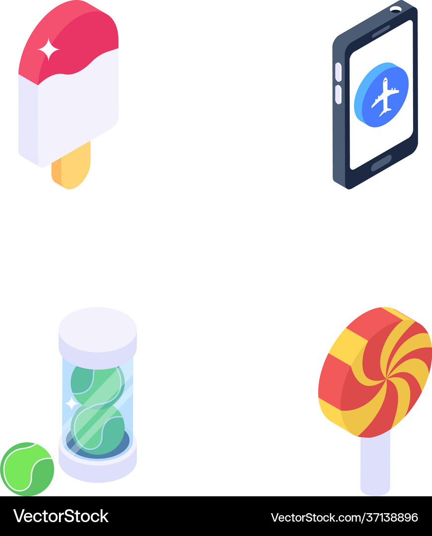 Refreshment and travel isometric icons set Vector Image