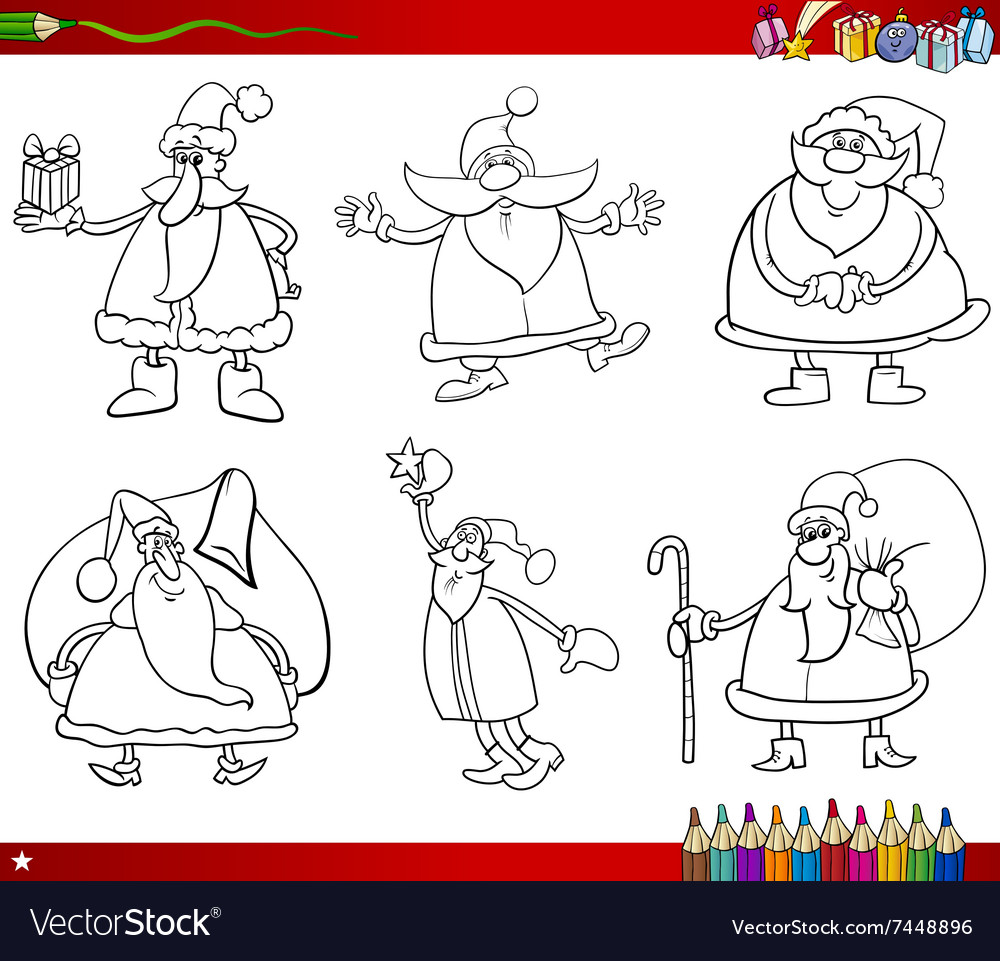 Santa on christmas coloring book Royalty Free Vector Image