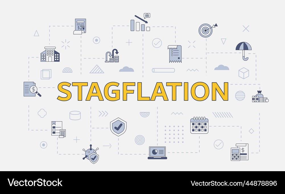 Stagflation concept with icon set big word Vector Image