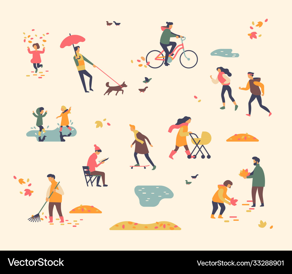 Abstract people enjoying autumn or fall season Vector Image