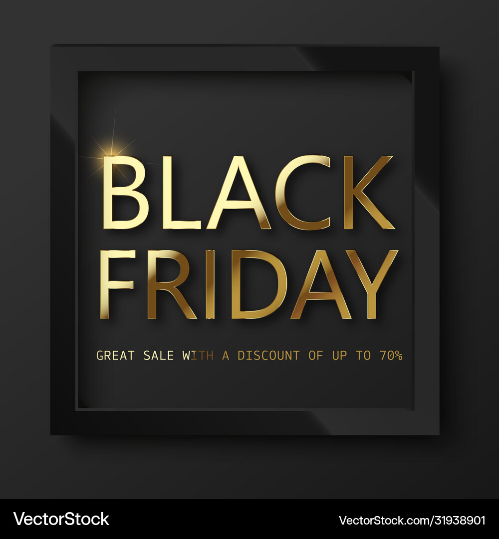 Black friday discount card with gold text Vector Image