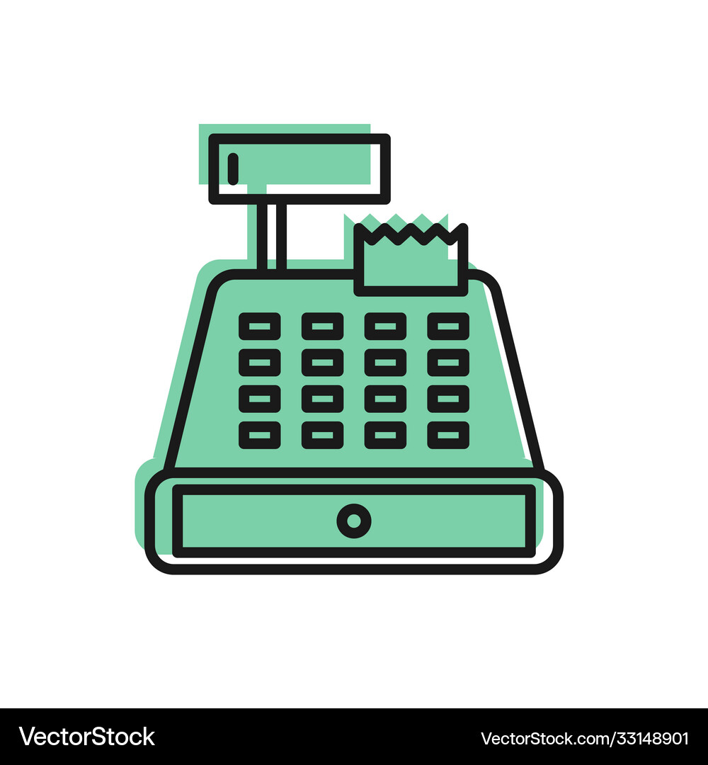 Black line cash register machine with a check icon