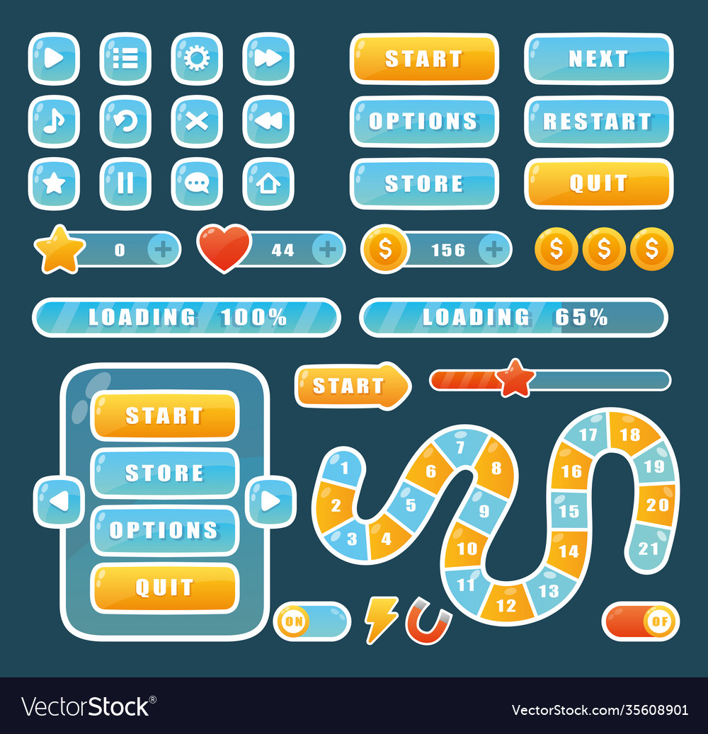 Cartoon navigation app menu elements glossy Vector Image