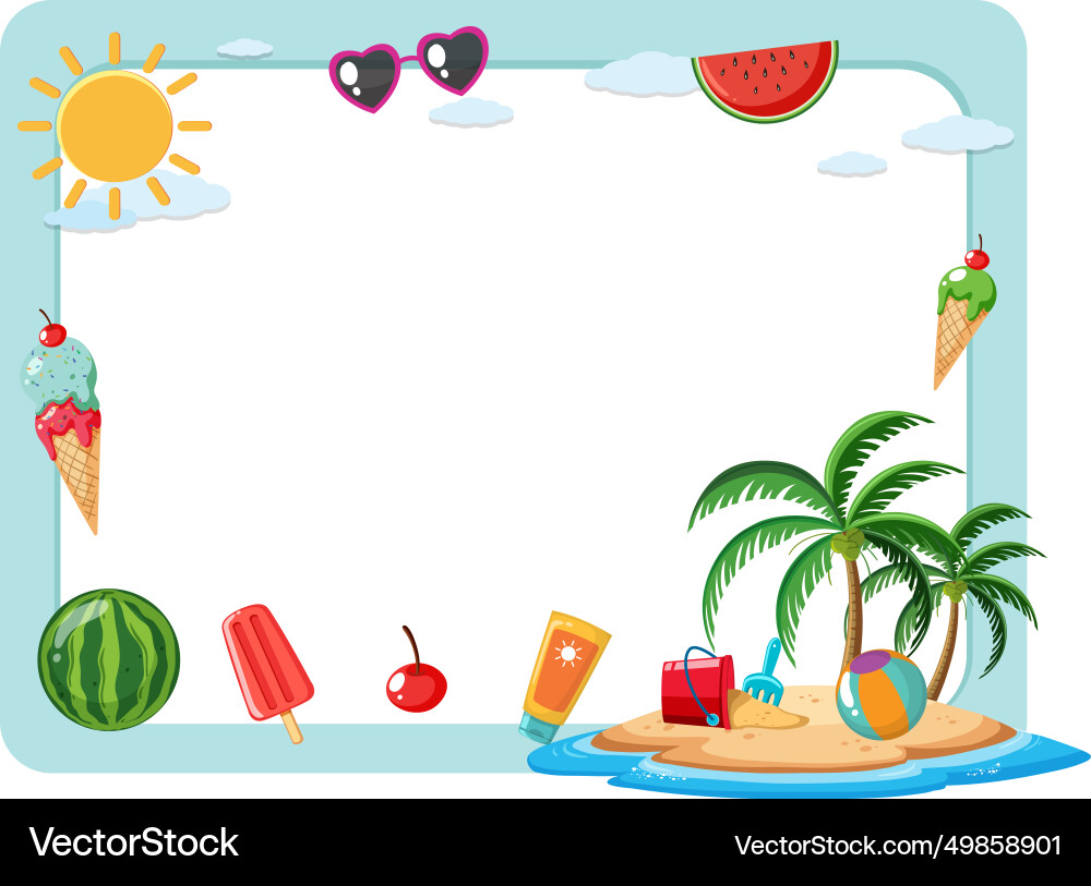 Colorful summer-themed frame with beach and ice Vector Image