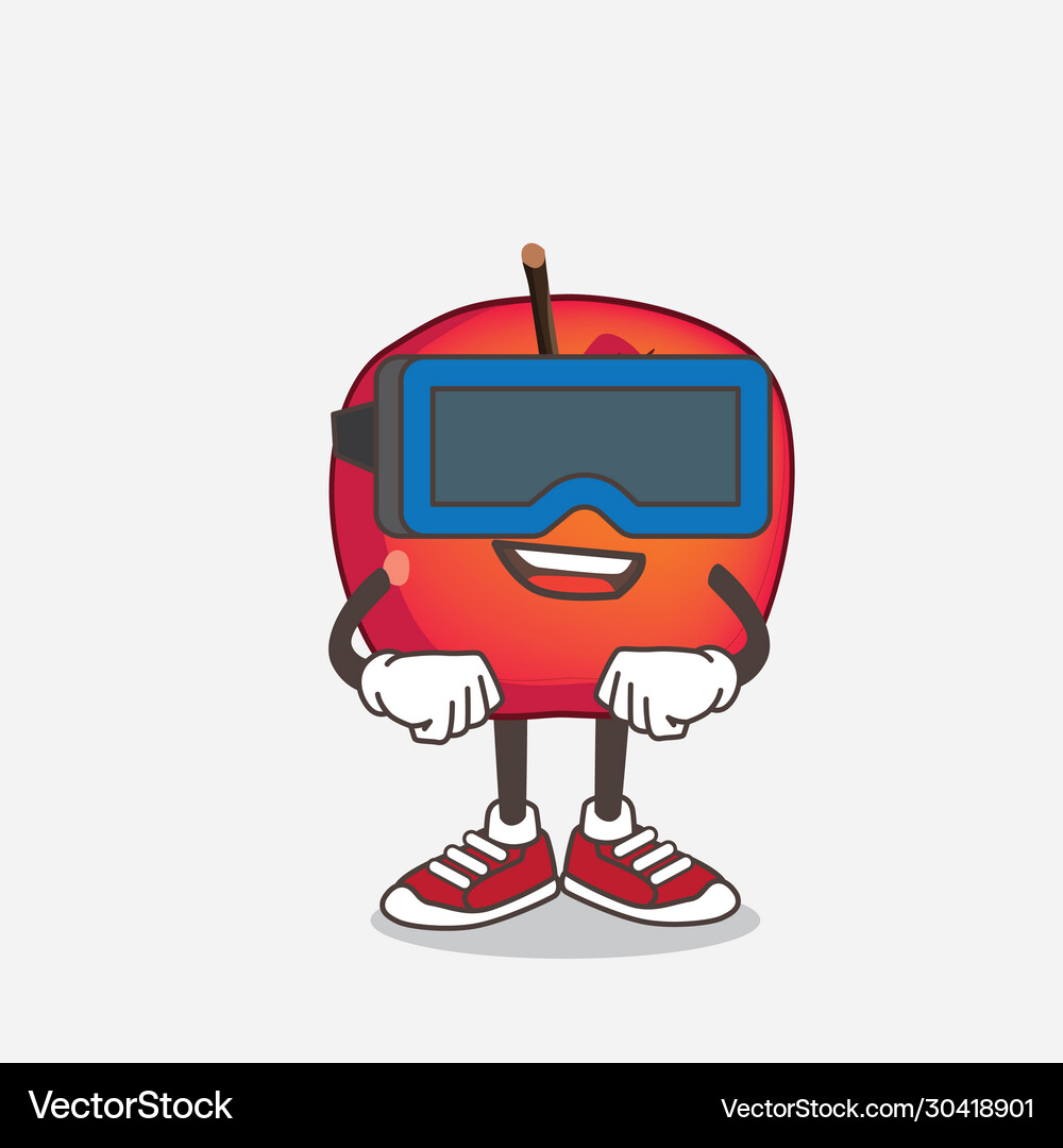 Crab apple cartoon mascot character with virtual Vector Image