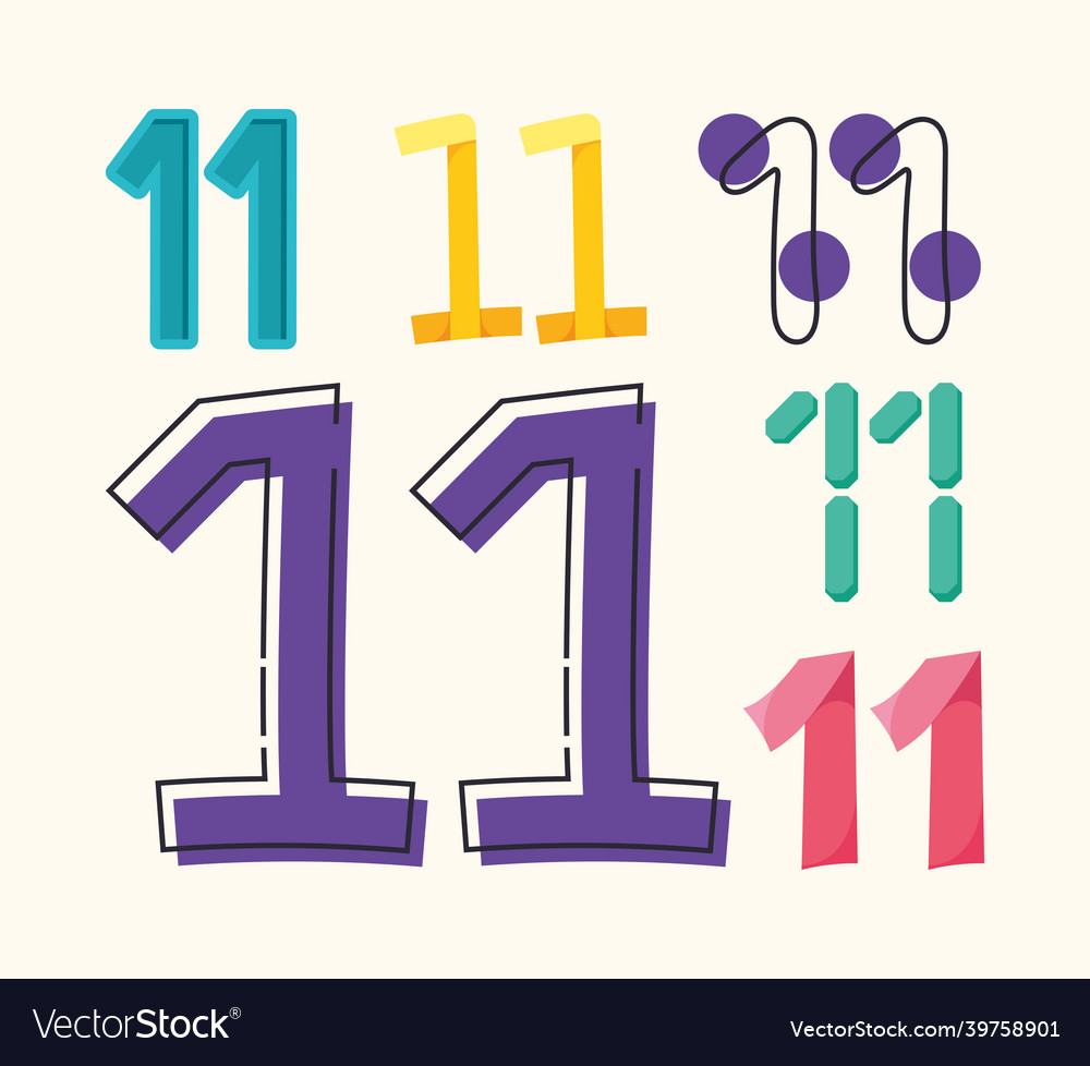 Fun numbers eleven Royalty Free Vector Image - VectorStock