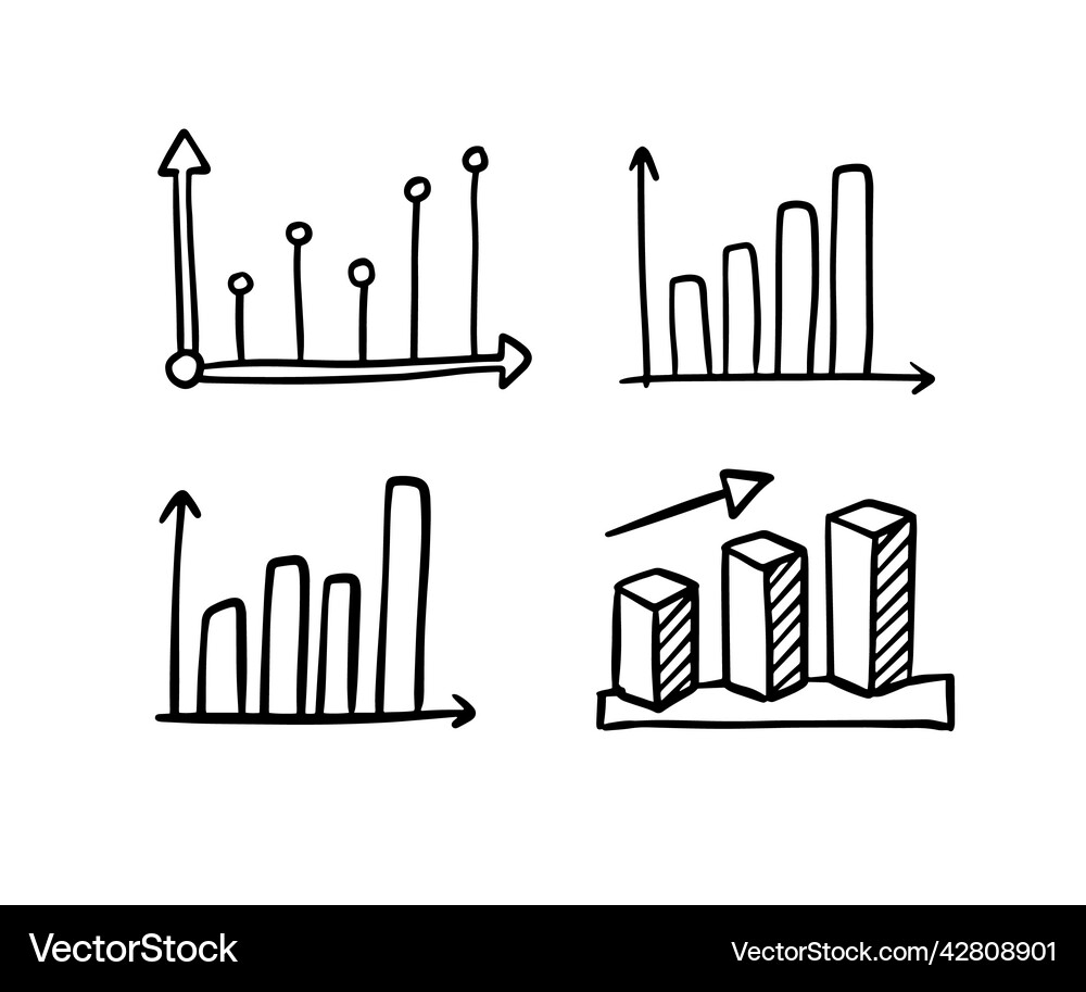 Growth chart doodle outline diagram profit Vector Image