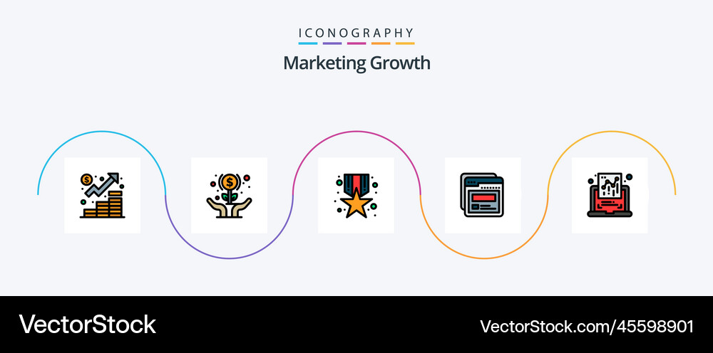 Marketing growth line filled flat 5 icon pack Vector Image