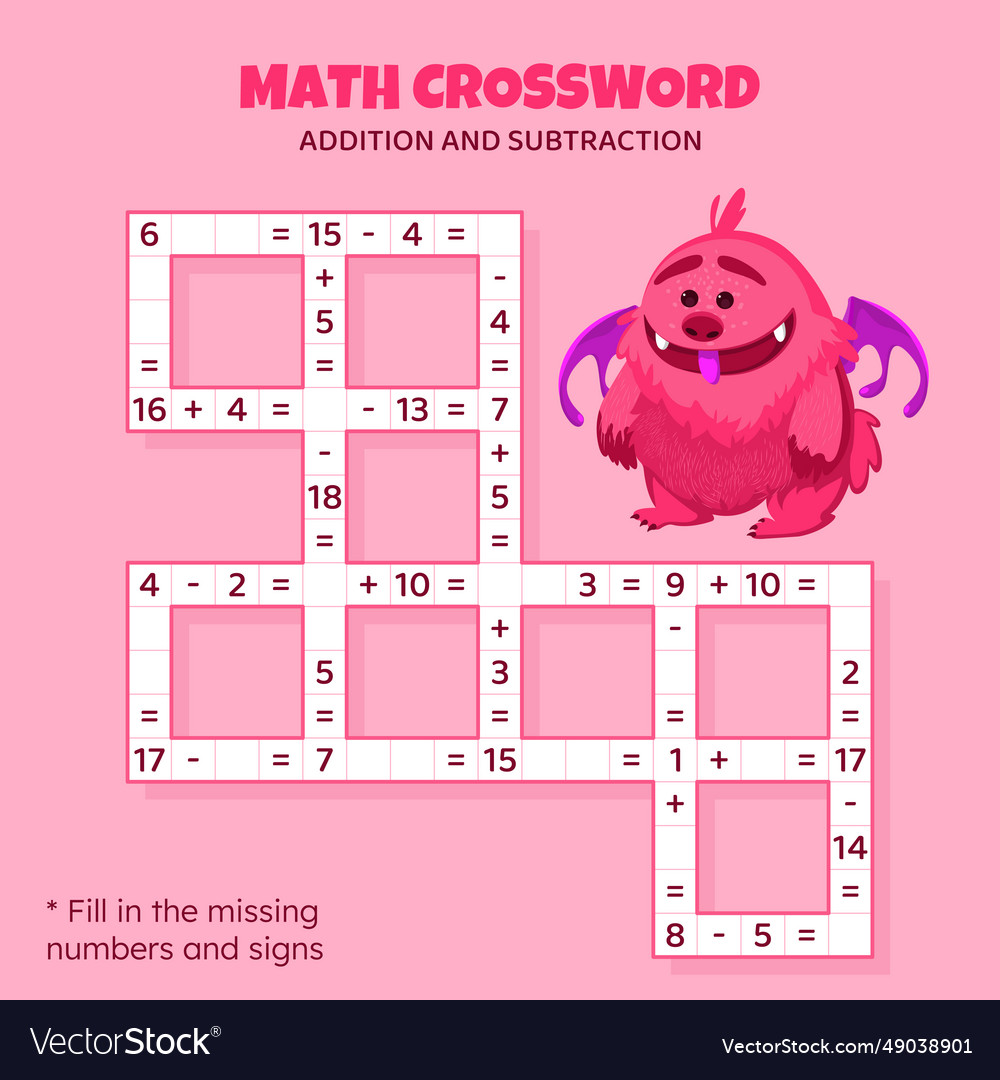 Math crossword puzzle addition and subtraction Vector Image