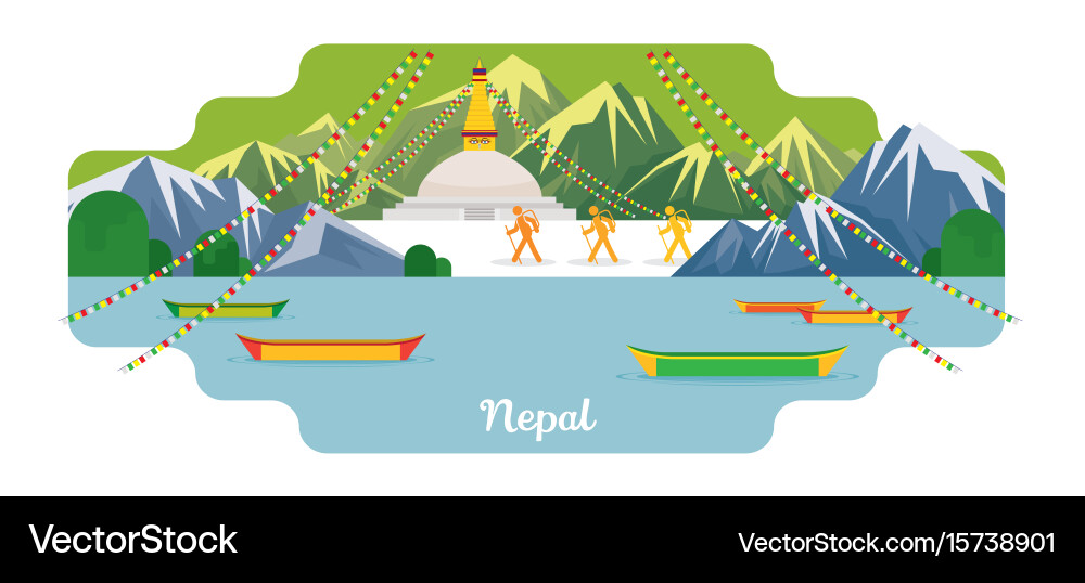 Nepal travel and attraction landmarks Royalty Free Vector