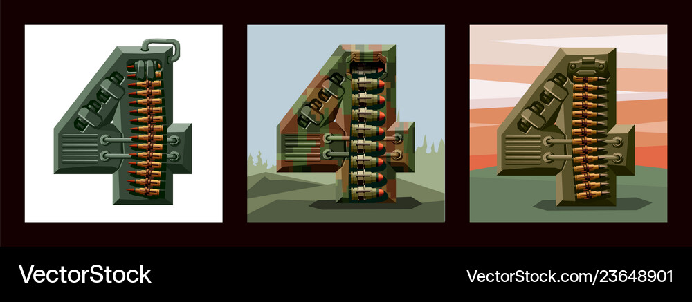 Set numerals 4 military alphabet font Royalty Free Vector