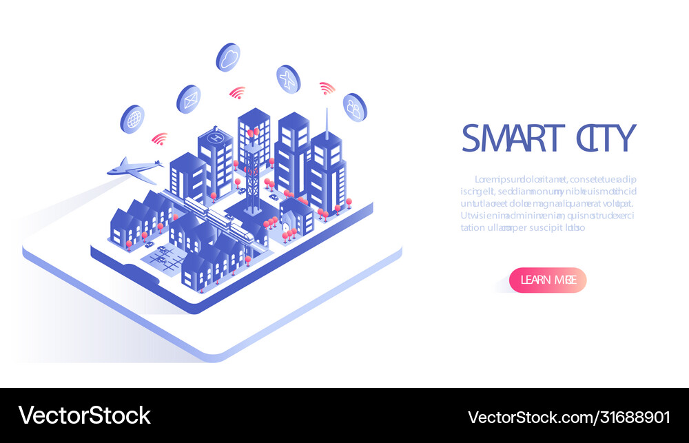 Smart city on mobile isometric flat concept Vector Image