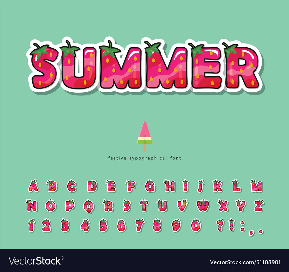 Summer font cartoon 3d decorative alphabet Vector Image
