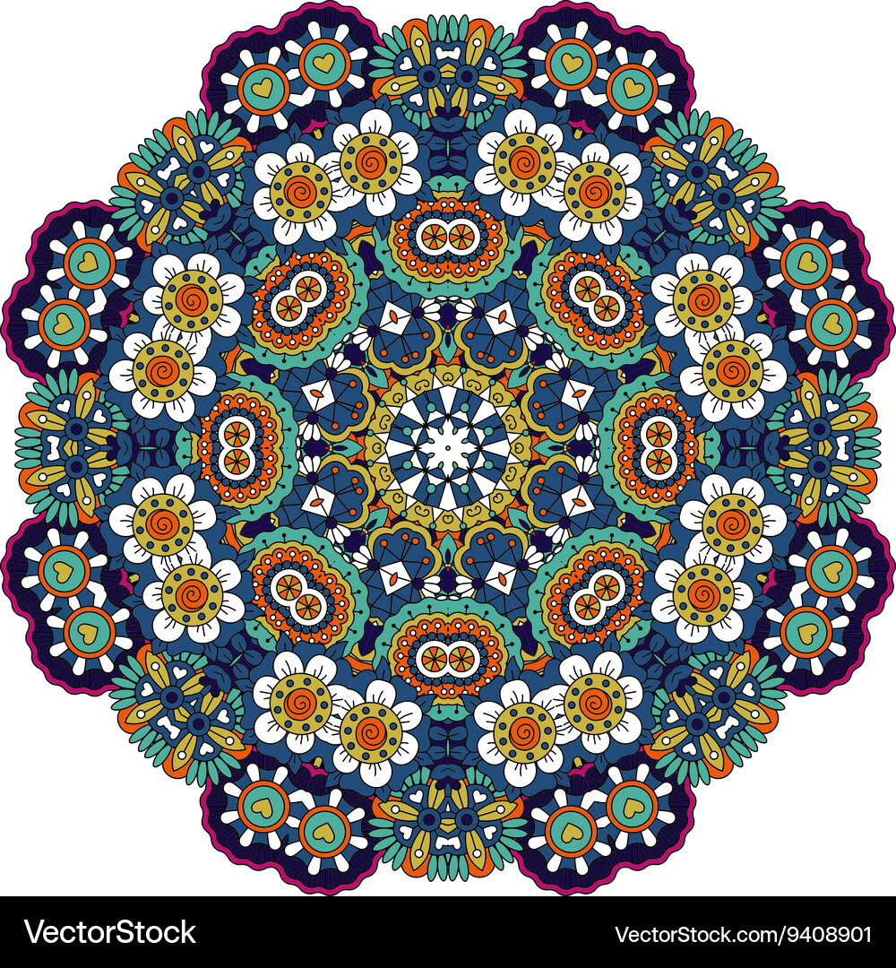 Symmetrical floral shield with little hearts Vector Image