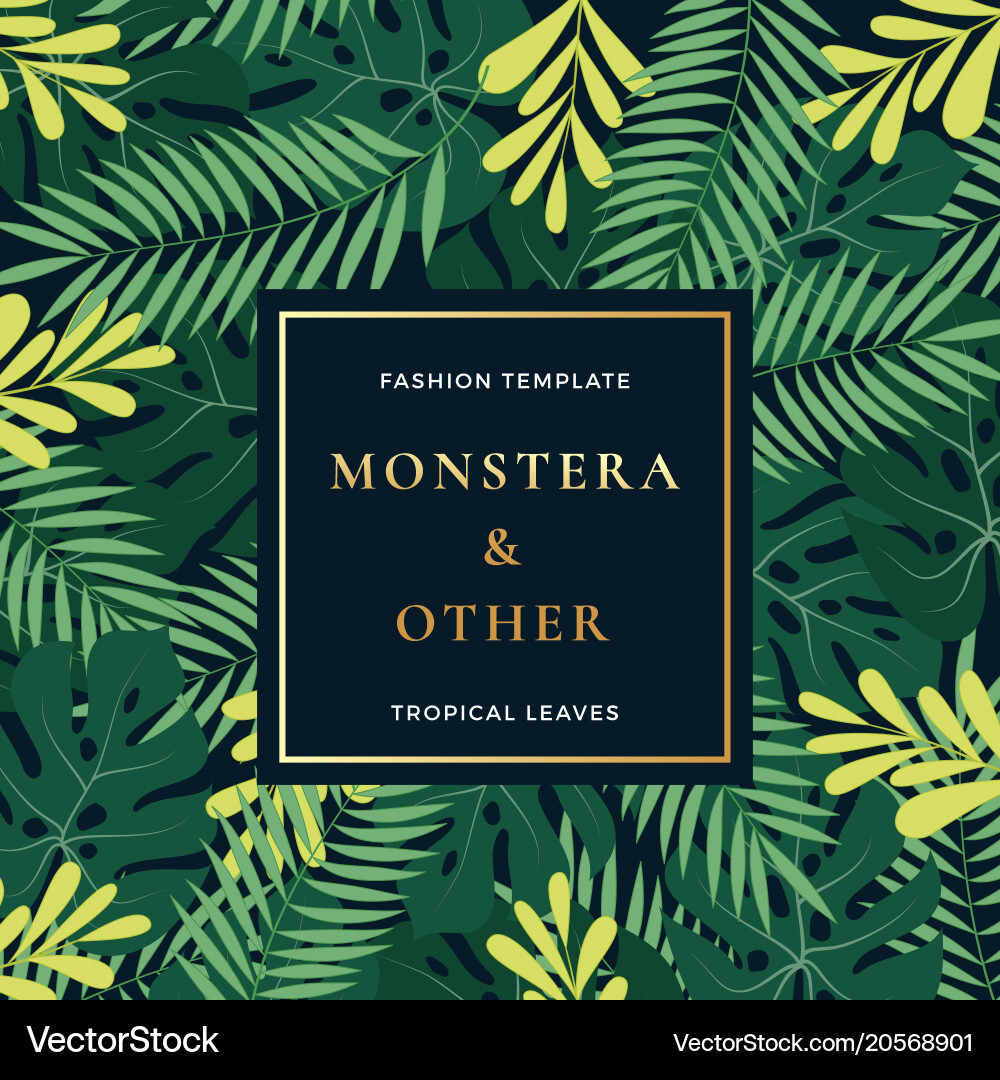 Tropical forest leaves abstract banner Royalty Free Vector