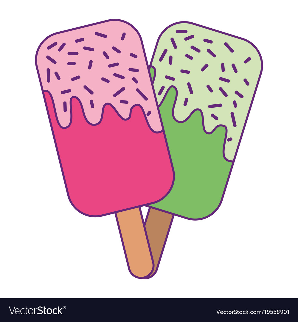 Two ice cream stick cold sweet dessert Royalty Free Vector