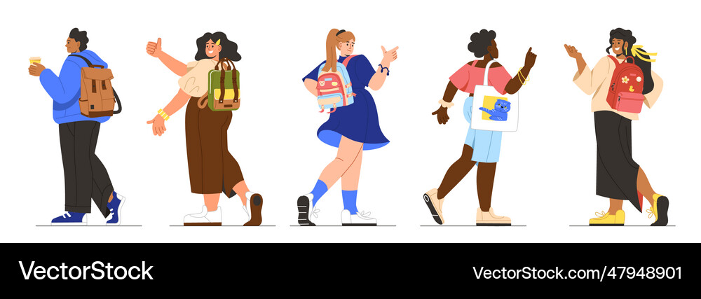 Young people wearing bags set Royalty Free Vector Image