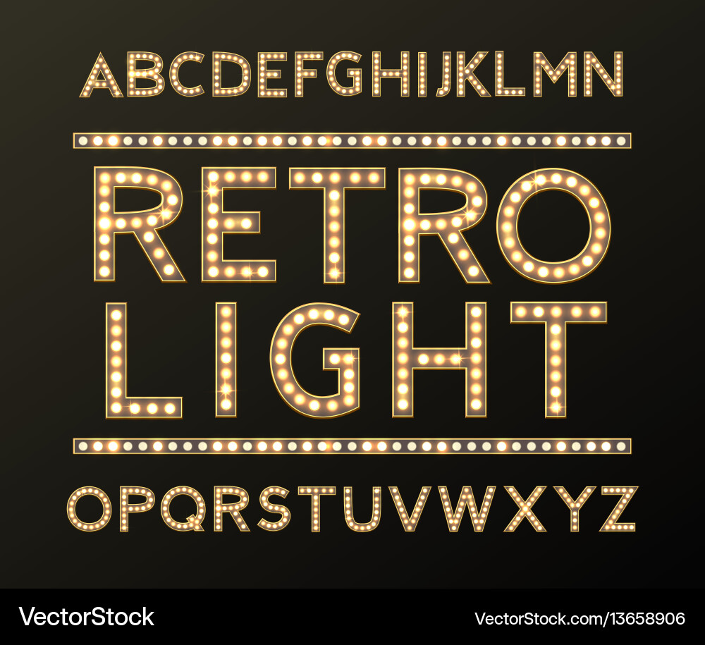 Alphabet with bulb lamps gold light Royalty Free Vector