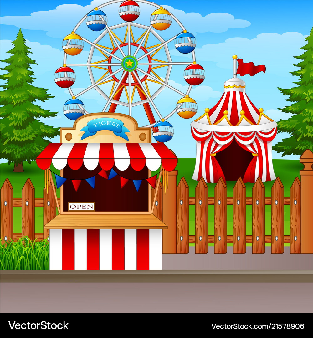 Amusement park with ferris wheel ticket booth and Vector Image