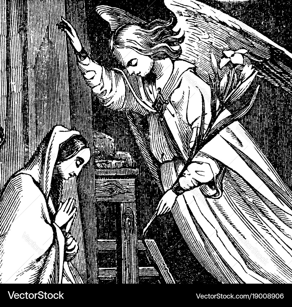 Angel Annunciation Vintage Line Art Royalty Free Vector