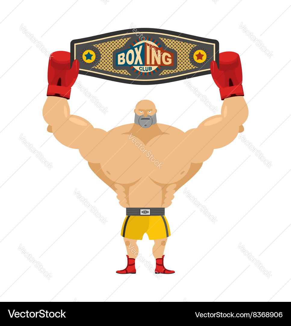 Boxing champion holds belt Winner in competitions Vector Image