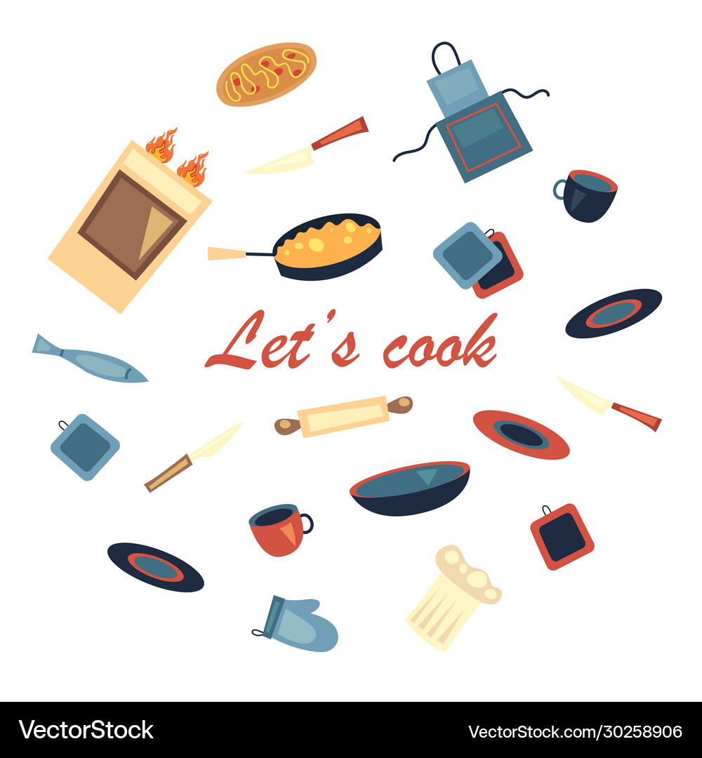 Concept of cooking items kitchenware and cooking Vector Image