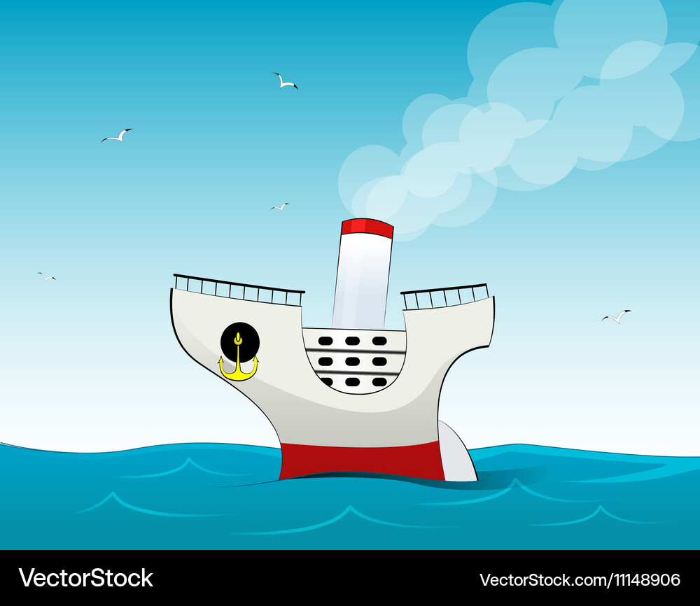 Cute small cartoon cruise liner Royalty Free Vector Image