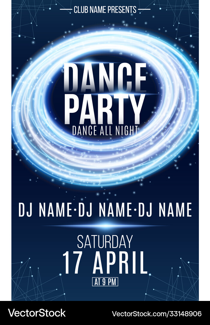 Poster for a dance party banner luminous Vector Image