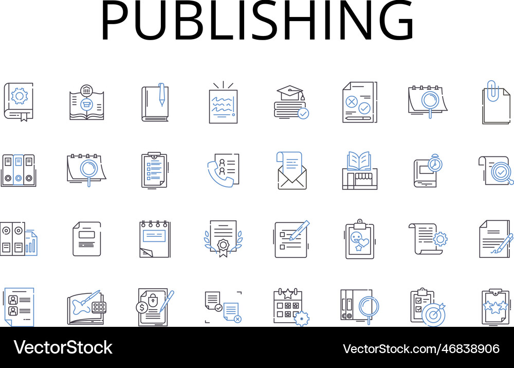 Publishing line icons collection printing press Vector Image
