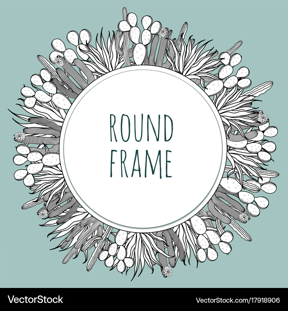 Round succulent cactus outline frame Royalty Free Vector