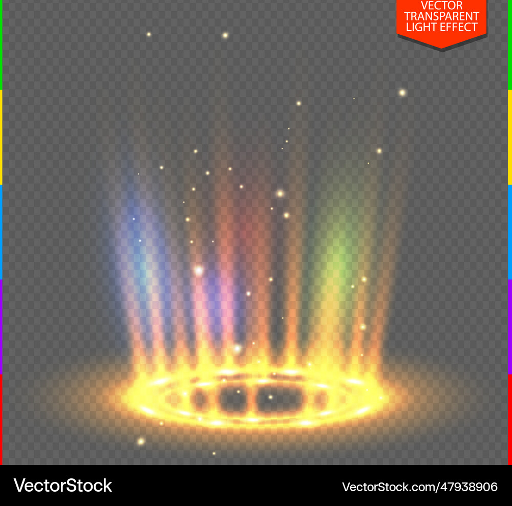 Round yellow glow rays night scene with sparks Vector Image