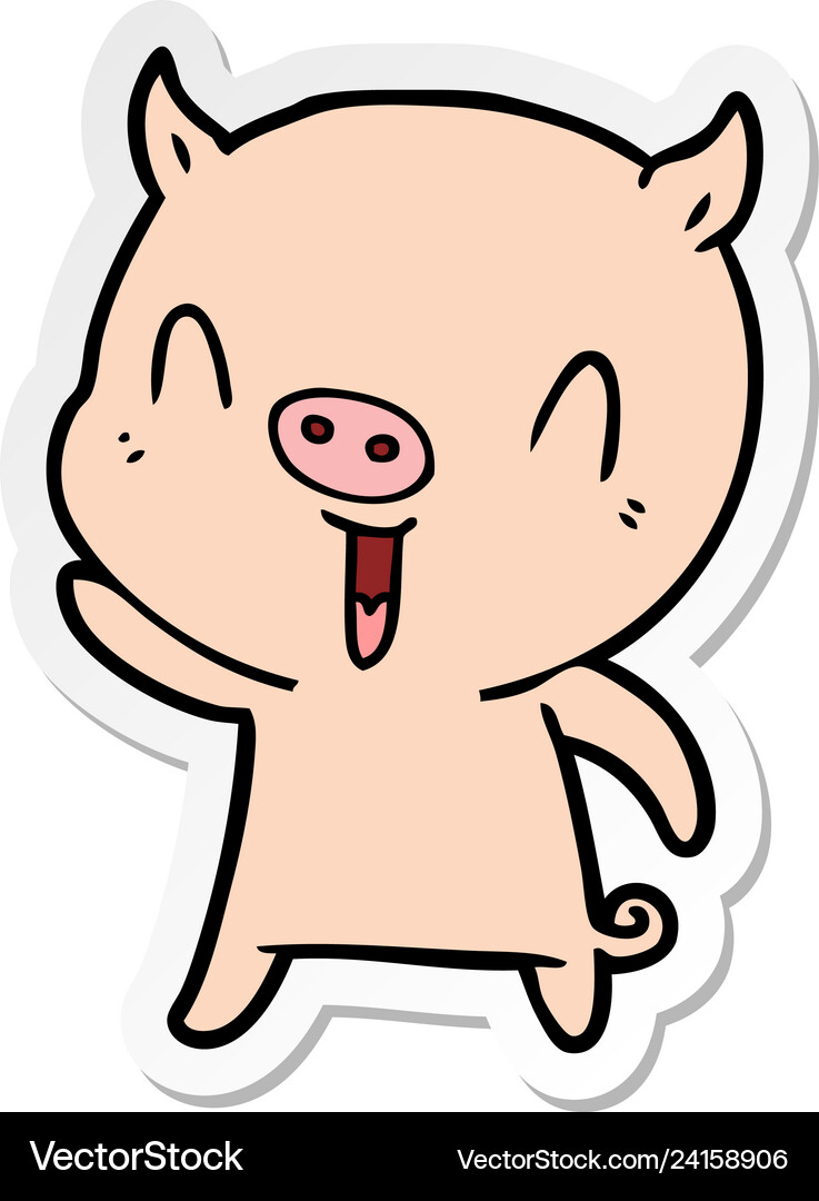 Sticker a happy cartoon pig Royalty Free Vector Image