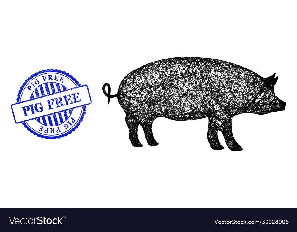 Textured pig free badge and hatched pig web mesh Vector Image Textured pig free badge and hatched pig web mesh Vector Image