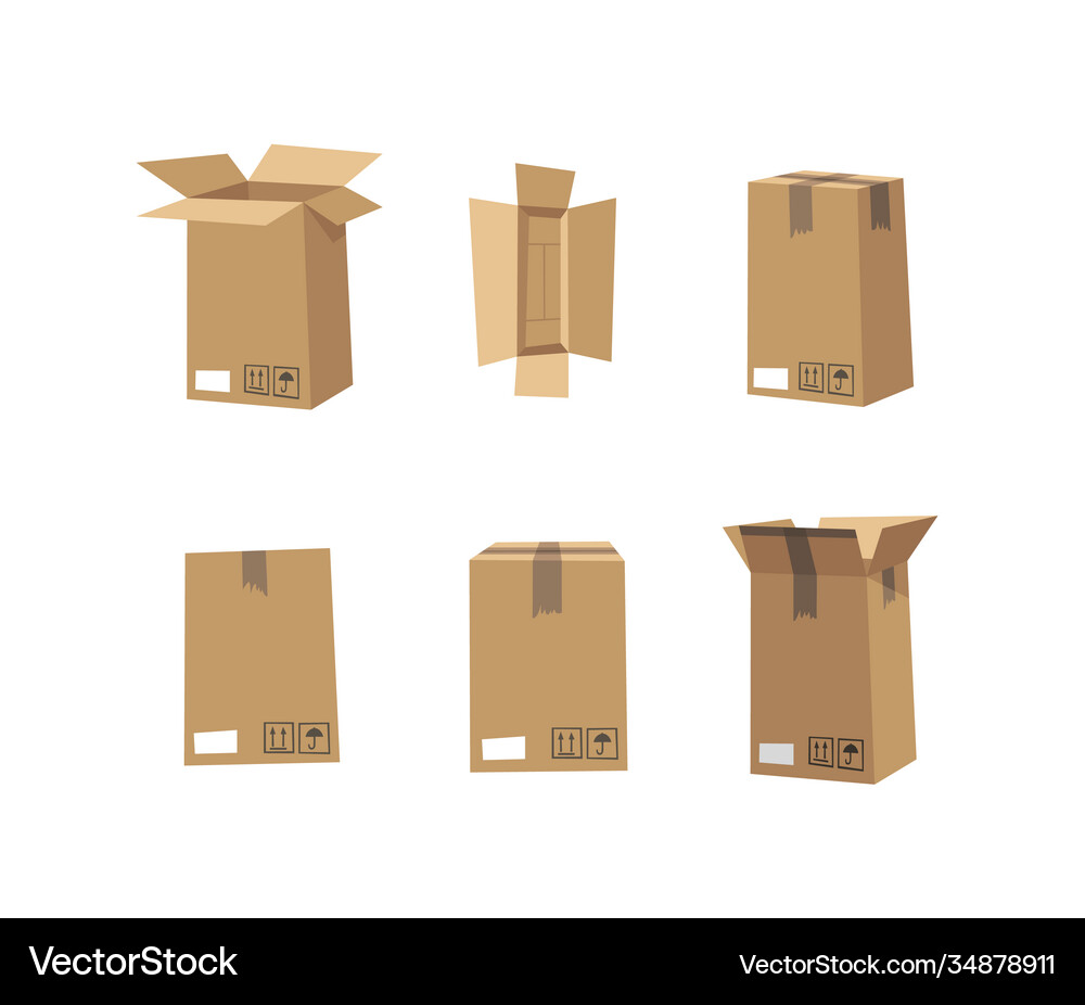 Carton open and closed recycling boxes set Vector Image